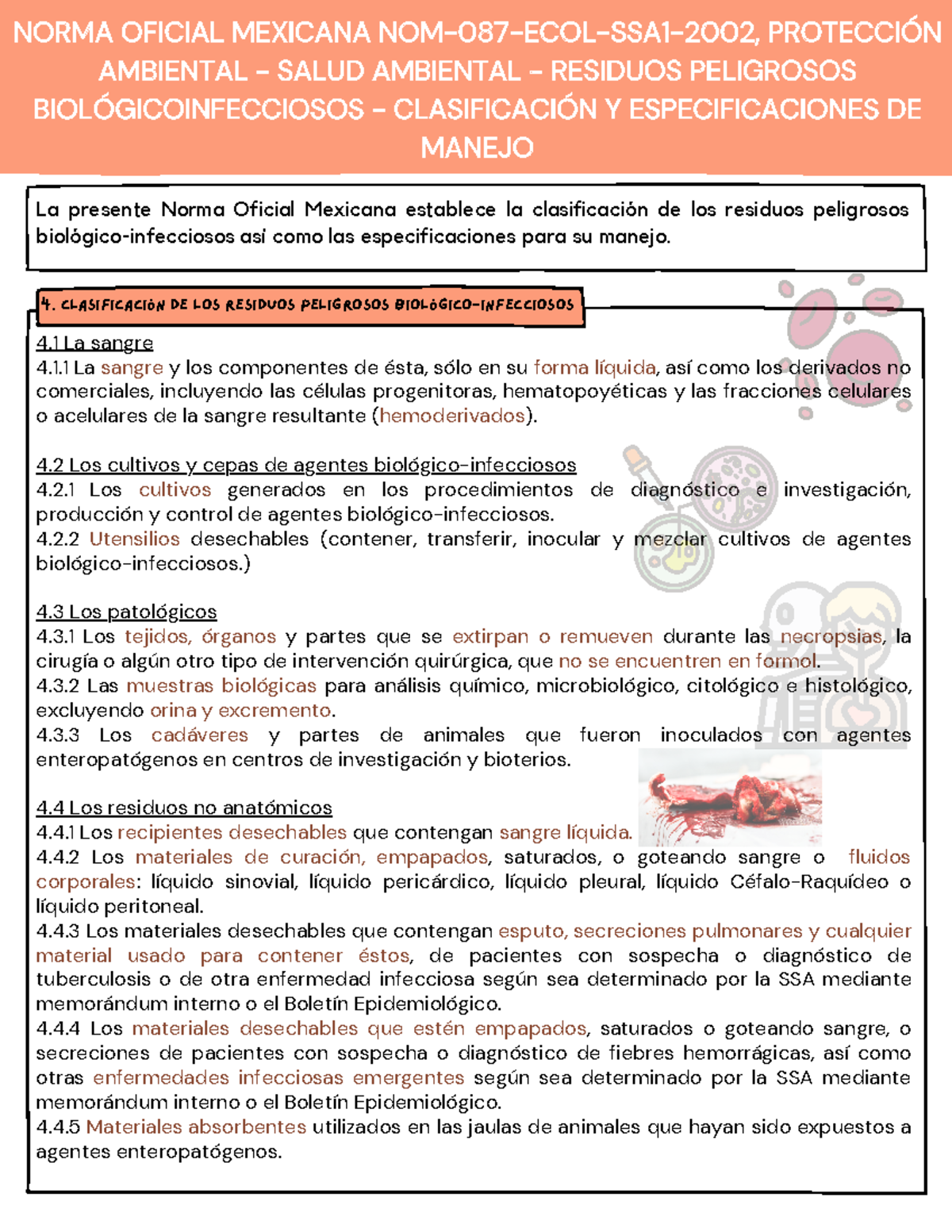 NOM-087-ECOL-SSA1-2002 - La presente Norma Oficial Mexicana establece la clasificación de los ...
