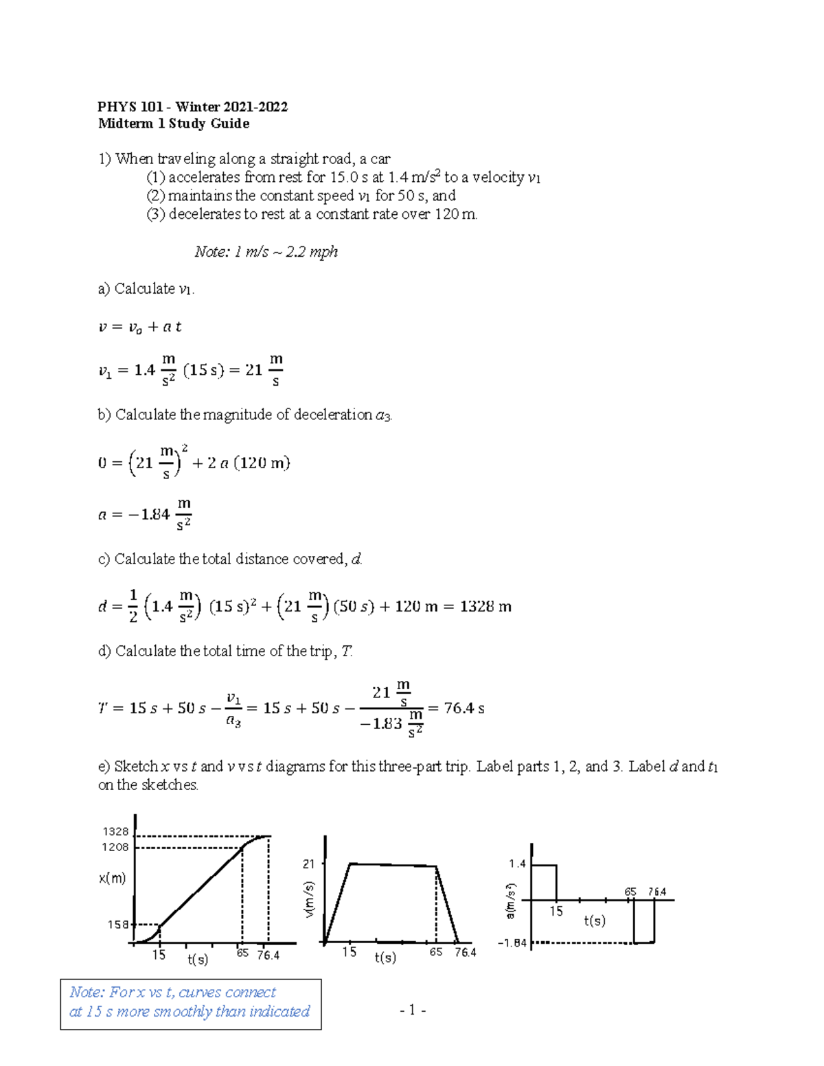 Midterm Exam 1 - Study Guide Notes 101722 - 1 - PHYS 101 - Winter 2021 ...