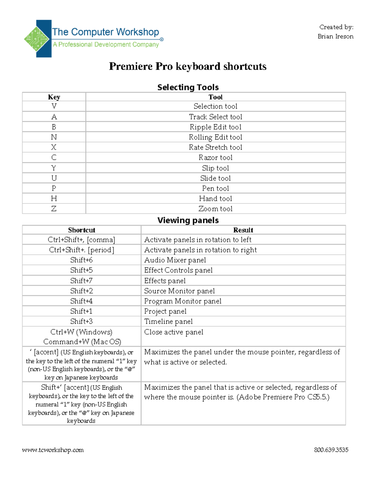 Adobe Premiere Pro Keyboard Commands - Brian Ireson Premiere Pro ...