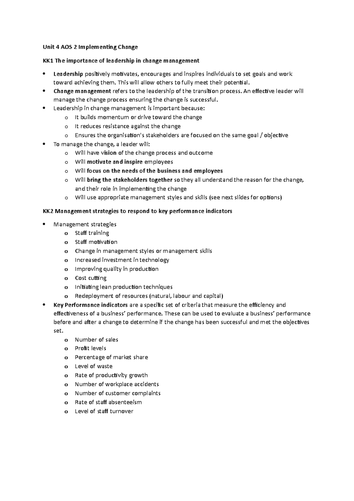 Unit 4 AOS 2 Implementing Change - Unit 4 AOS 2 Implementing Change KK1 ...