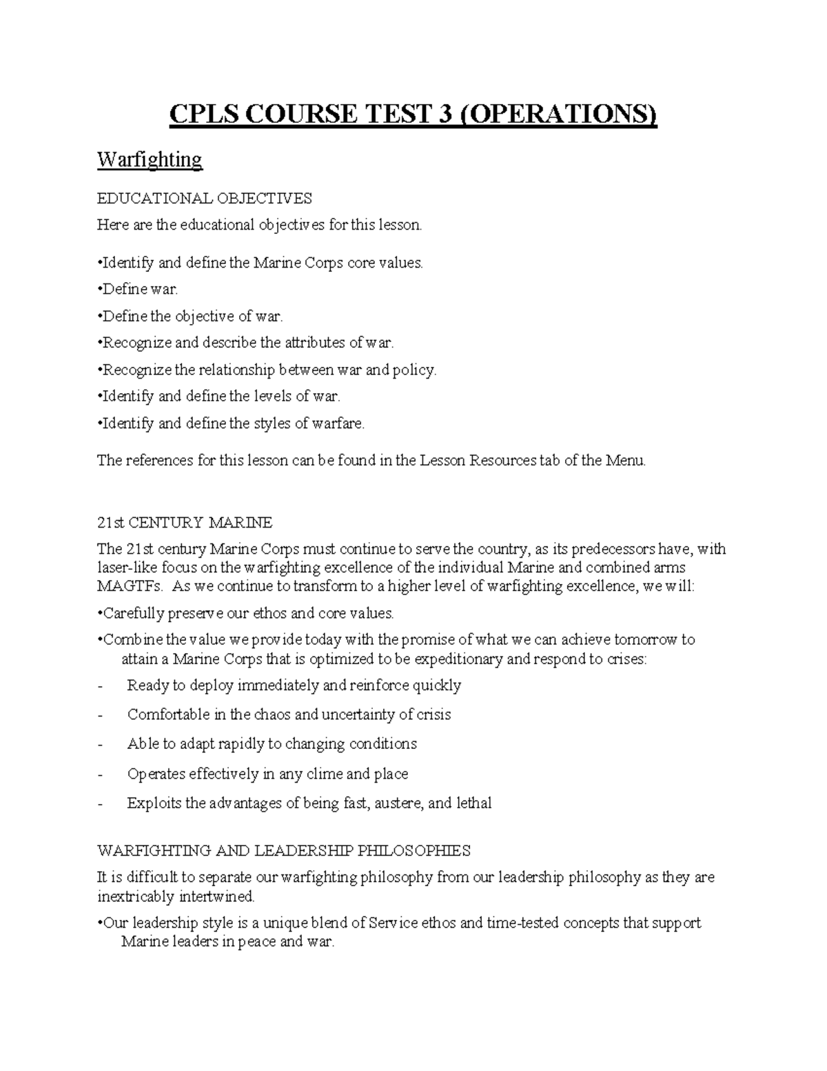 TEST 3 - Document for the test. - CPLS COURSE TEST 3 (OPERATIONS ...