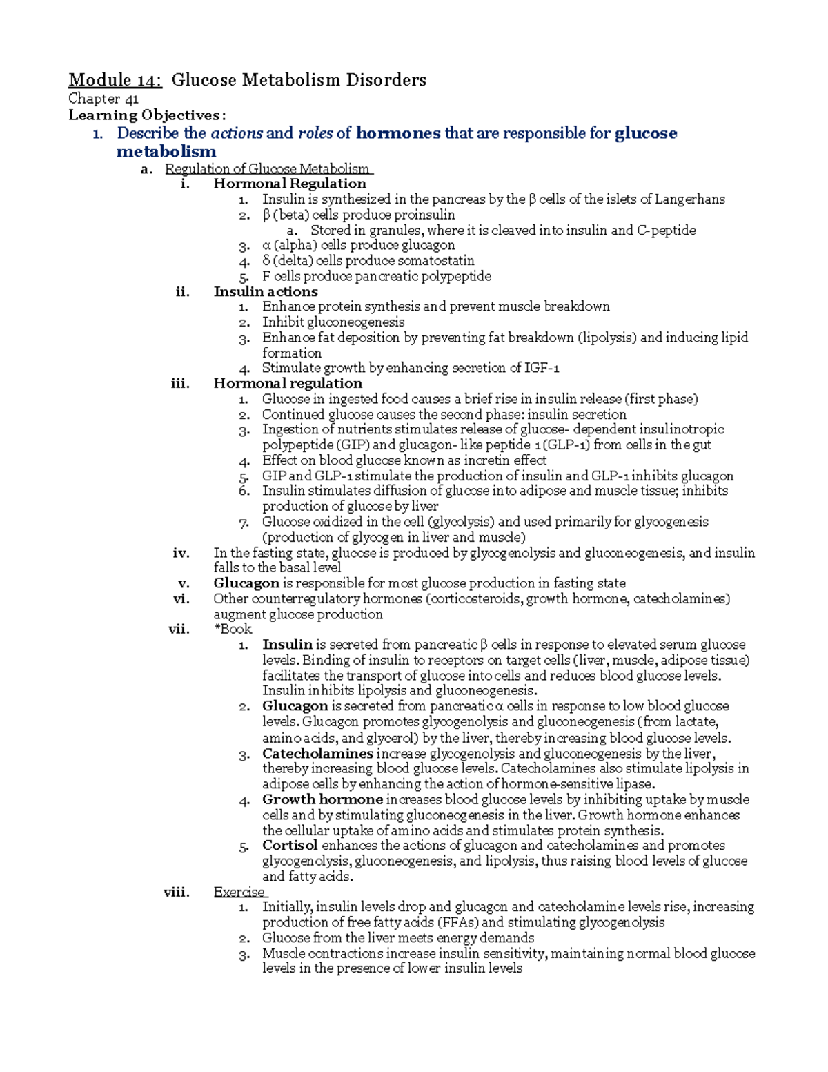 Glucose Metabolism Disorders Learning Objectives - Module 14: Glucose Metabolism Disorders ...
