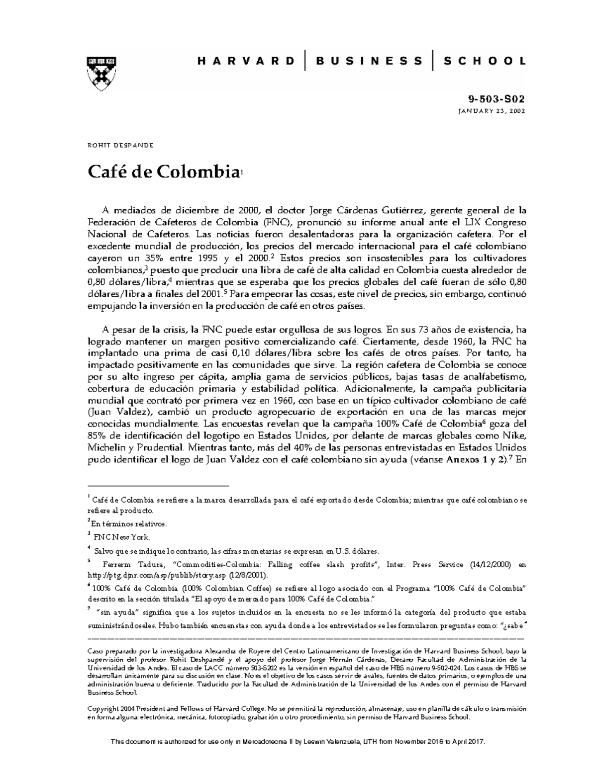 2-CAFE- Colombia - caso harvard - 9 - 5 0 3 - S 0 2 J A N U A R Y 2 3 ...