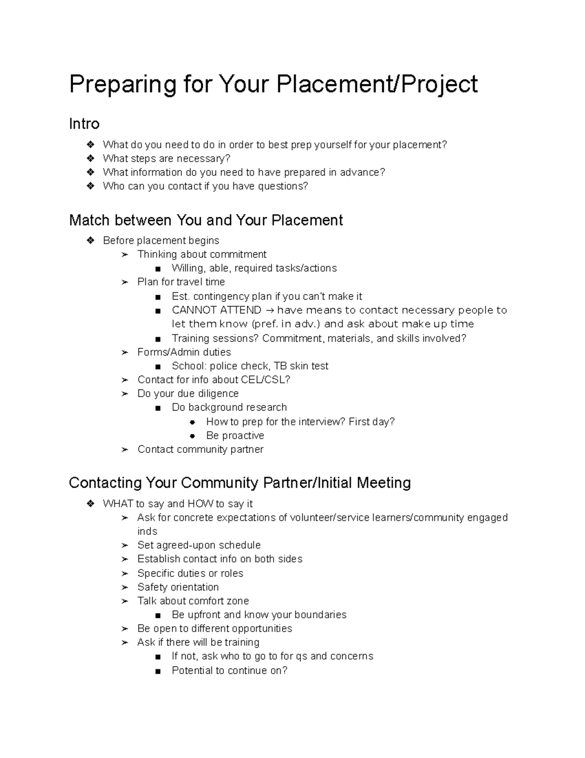 Lesson 8 Preparing for Your Placement Project - Preparing for Your ...