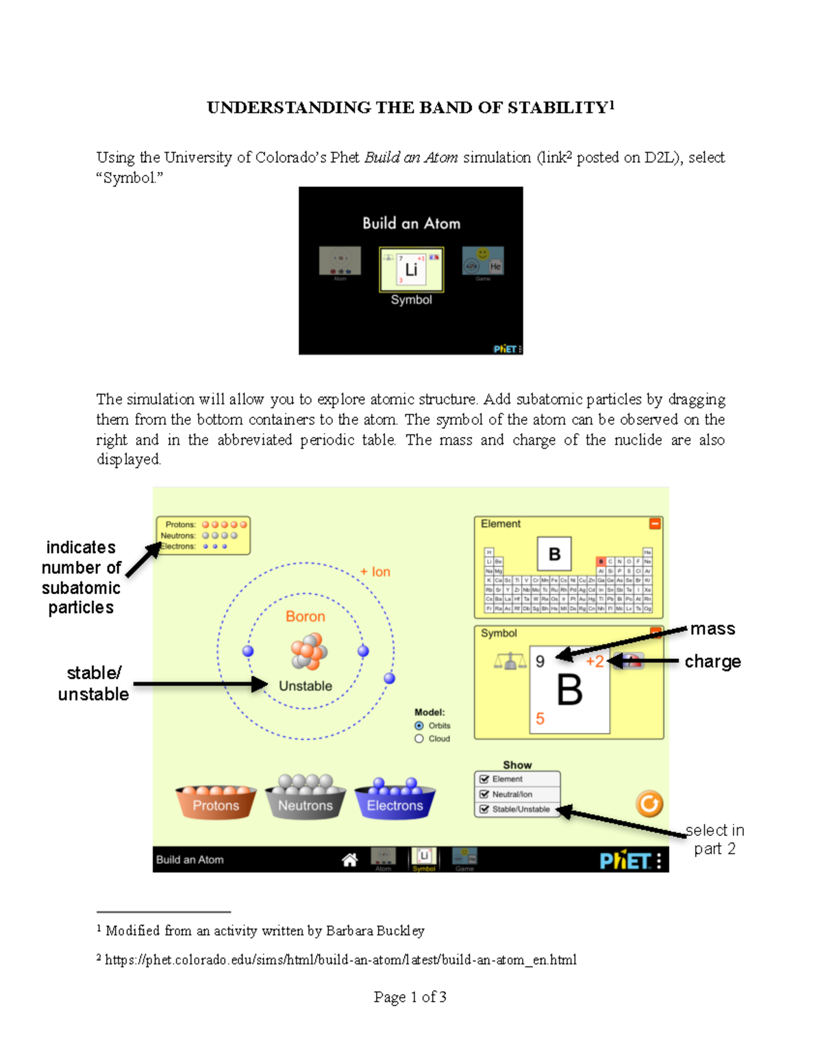 Atomic Stability Guided Inquiry (Honors) - UNDERSTANDING THE BAND OF ...