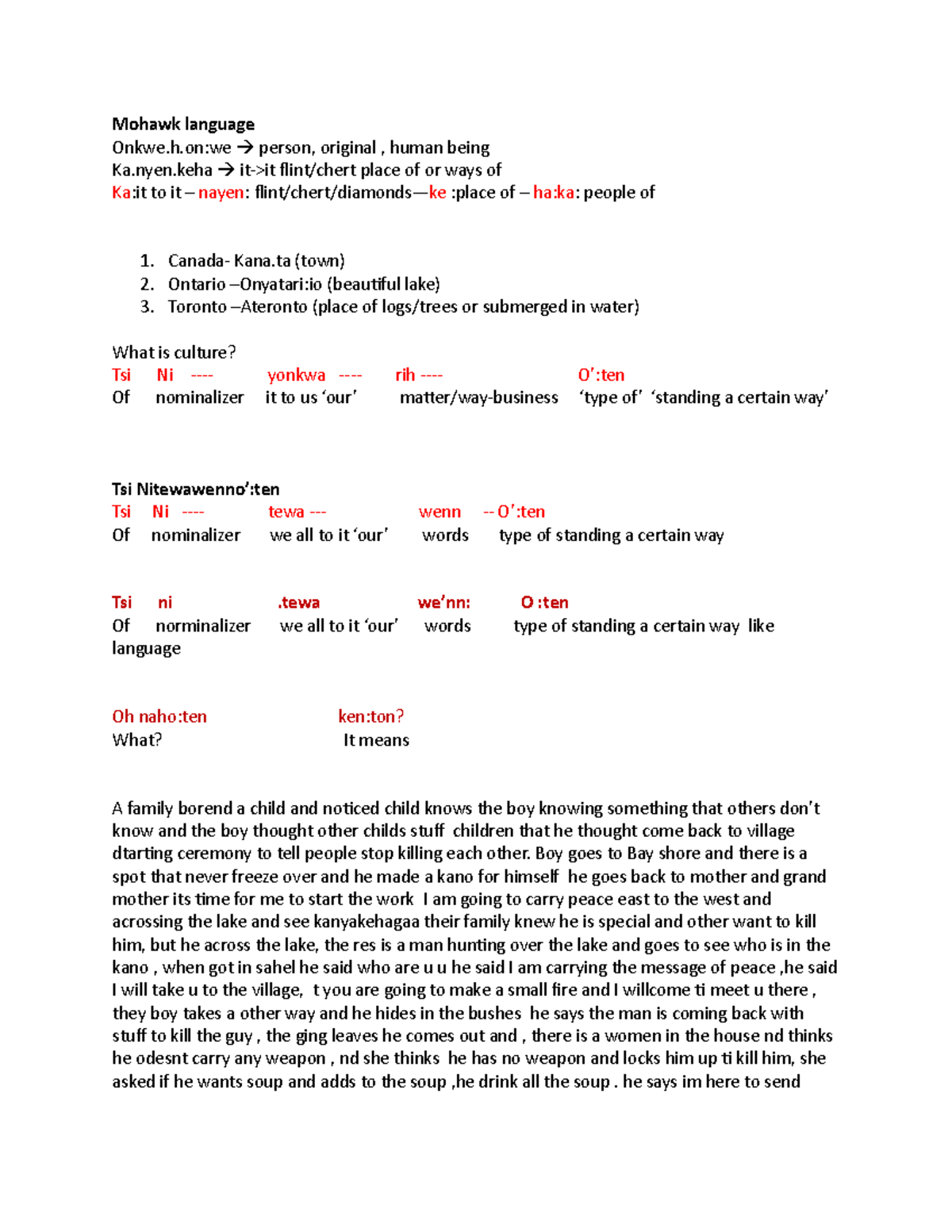 Mohawk language - Mohawk language Onkwe.h:we person, original , human ...