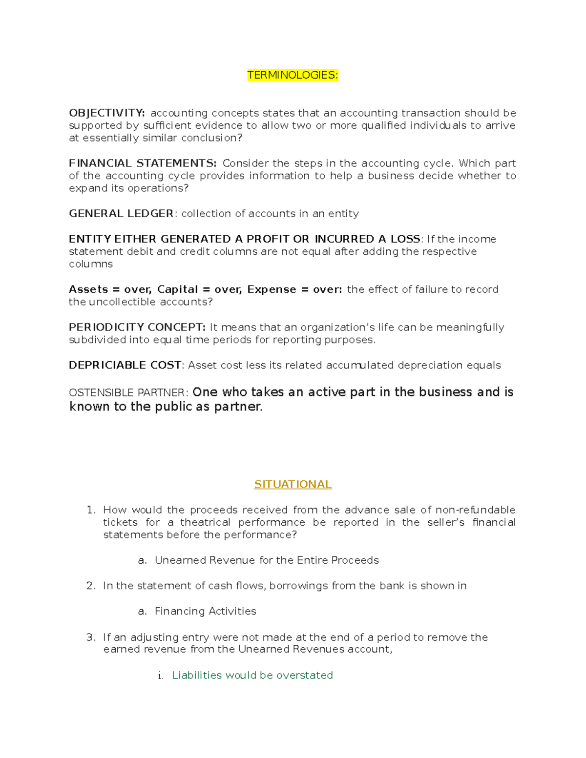 Terminologies - TERMINOLOGIES: OBJECTIVITY: accounting concepts states ...
