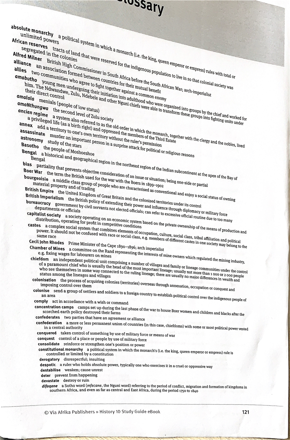 Grade 10 glossary - Study guide - OPV 212 - Studocu