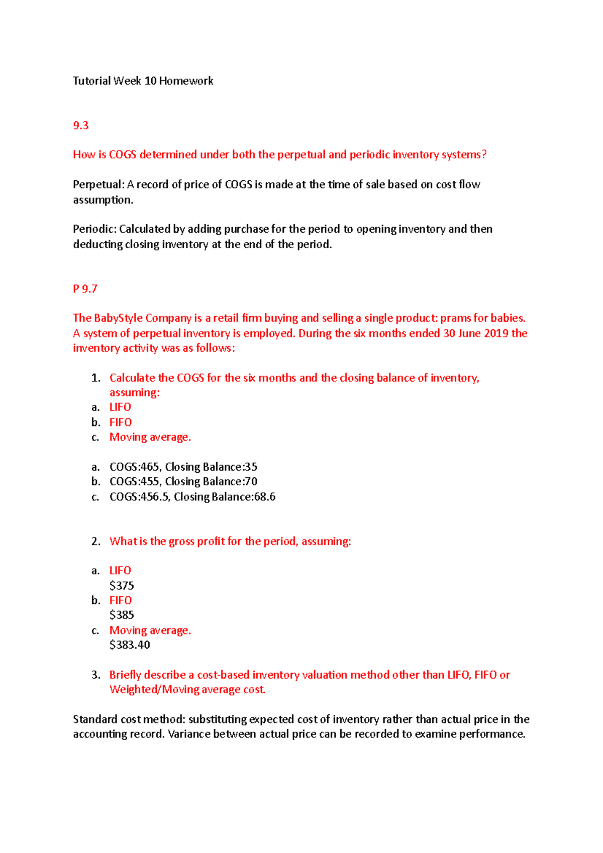 Tutorial Week 10 Homework - Tutorial Week 10 Homework 9. How is COGS ...