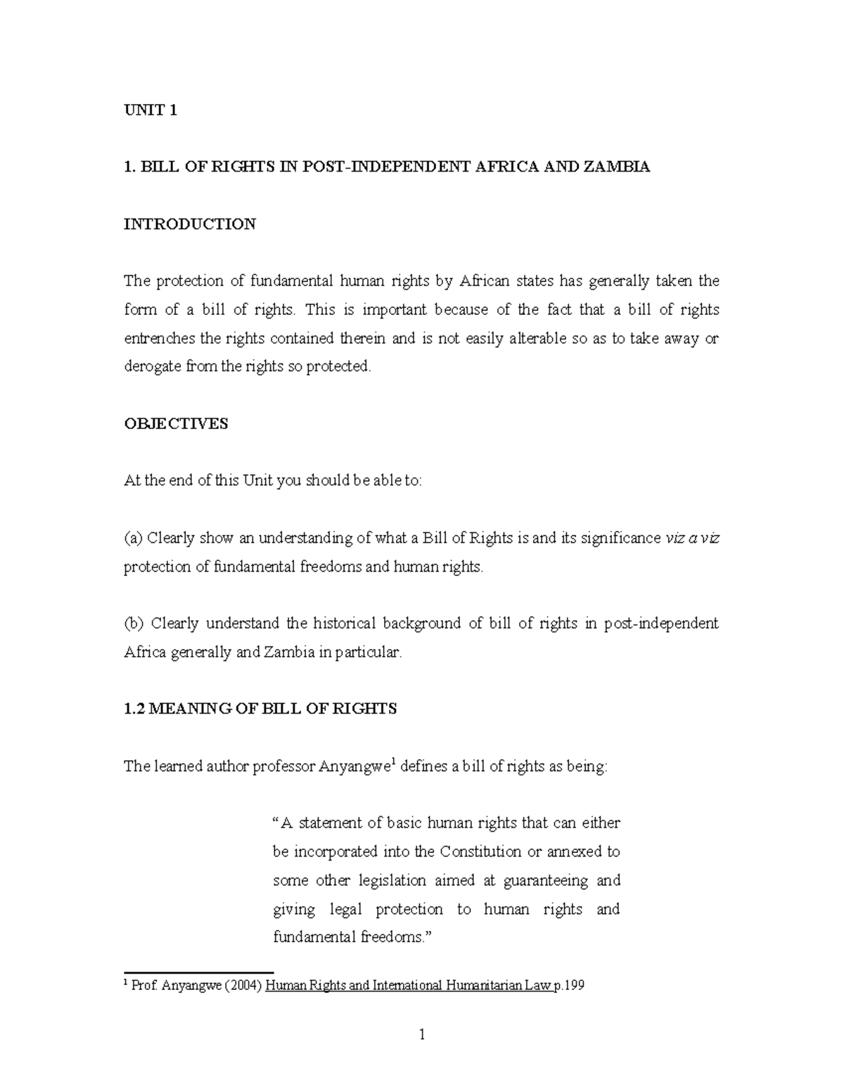 Human Rights Module 2- Draft - UNIT 1 1. BILL OF RIGHTS IN POST ...