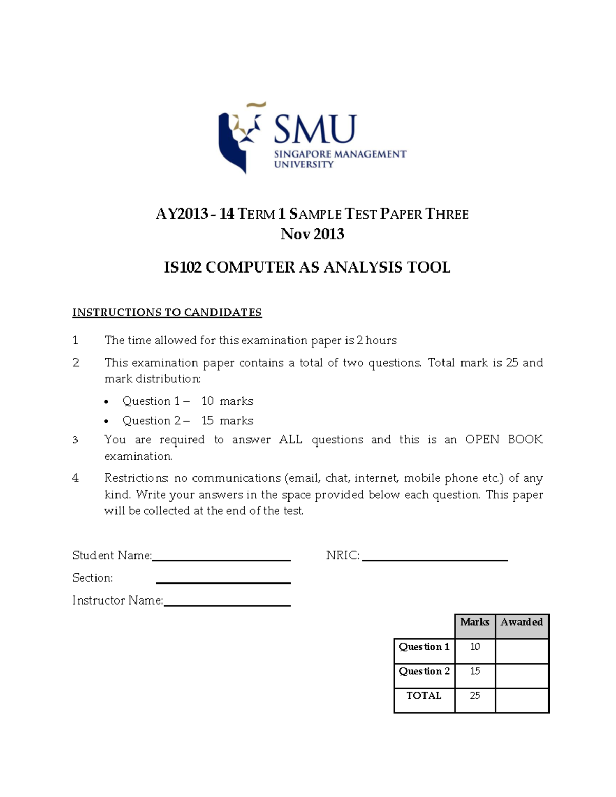 Sample Exam Paper B - AY2013 - 14 TERM 1 SAMPLE TEST PAPER THREE Nov ...