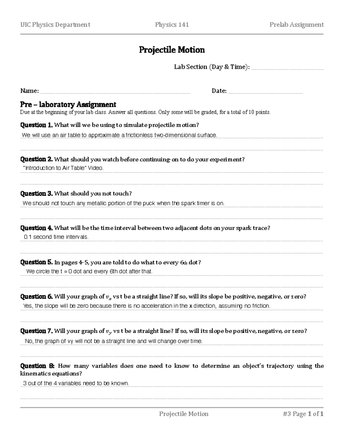 PHYS141 - Prelab 4 - UIC Physics Department Physics 141 Prelab ...