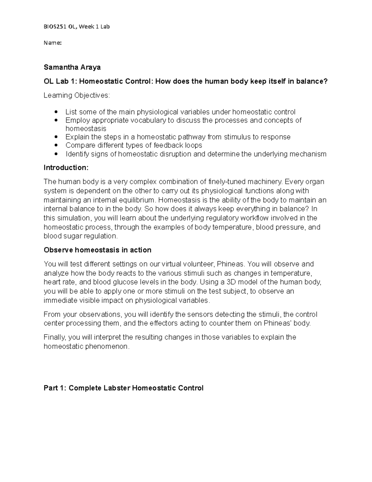Final LABS BIOS251 Online Labs Week 1 Homeostasis Lab (1) - Name ...