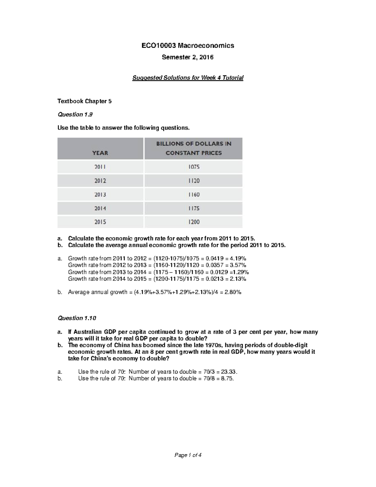 Suggested Solutions for Week 4 Tutorial - ECO10003 Macroeconomics ...