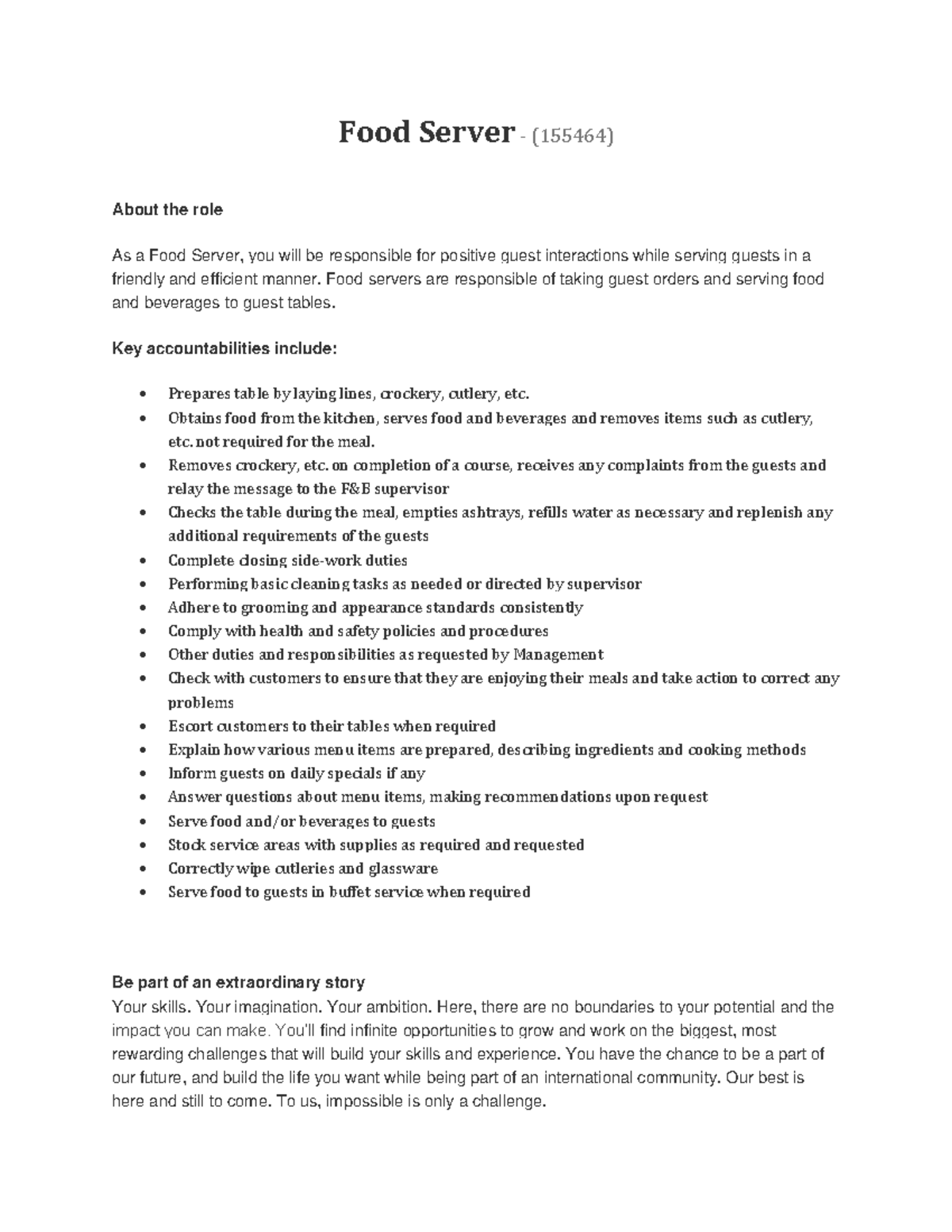 Food Server - Food servers are responsible of taking guest orders and ...