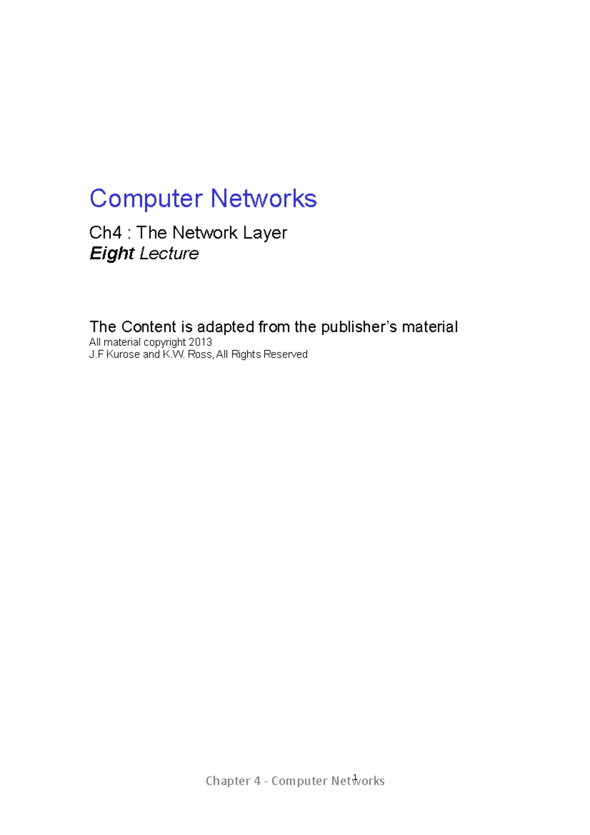 Computer Networks - Ch4 H - Computer Networks Ch4 : The Network Layer ...