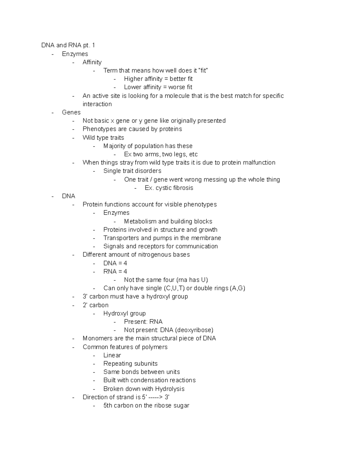 DNA and RNA - Lecture notes on DNA and RNA, Dr. Ashmore - DNA and RNA ...