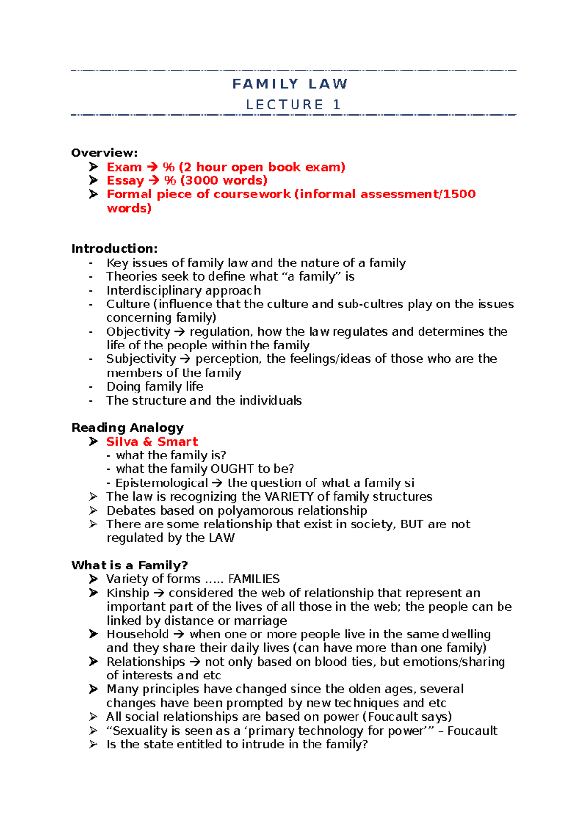 Family law lecture 1 - FA M I LY L A W L E C T U R E 1 Overview: Exam ...