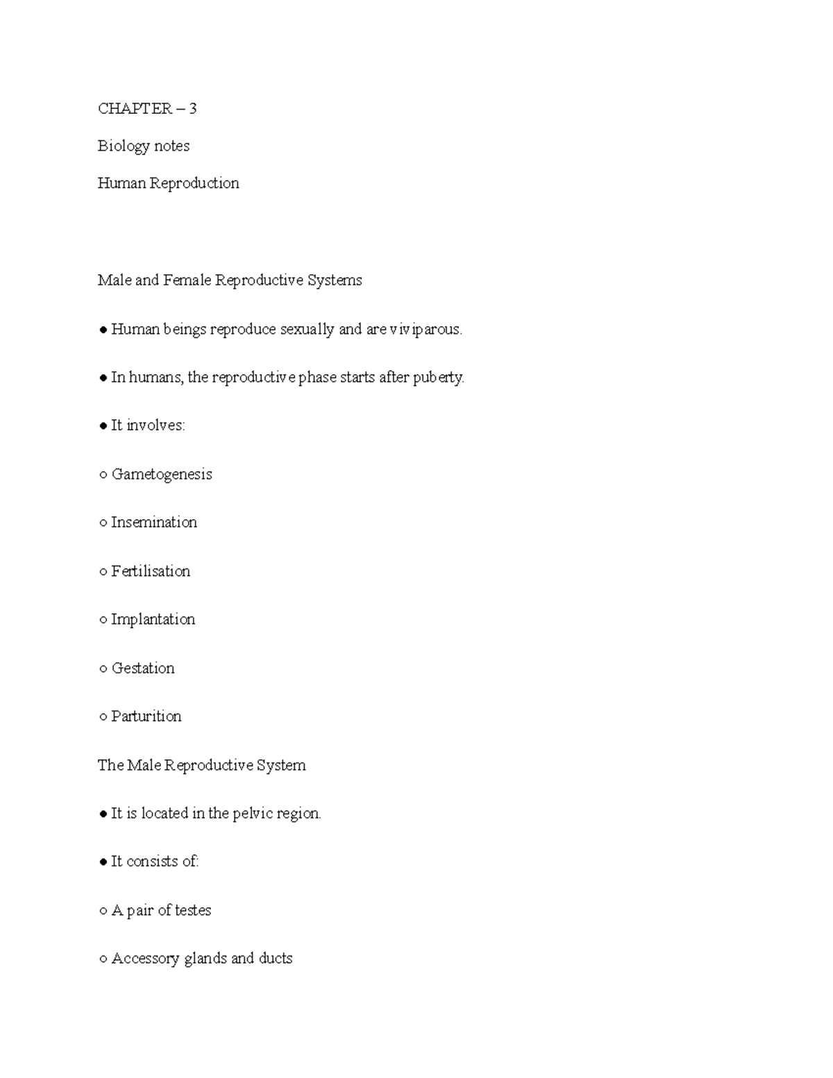 Chapter –3 Biology Notes 1 - CHAPTER – 3 Biology notes Human ...