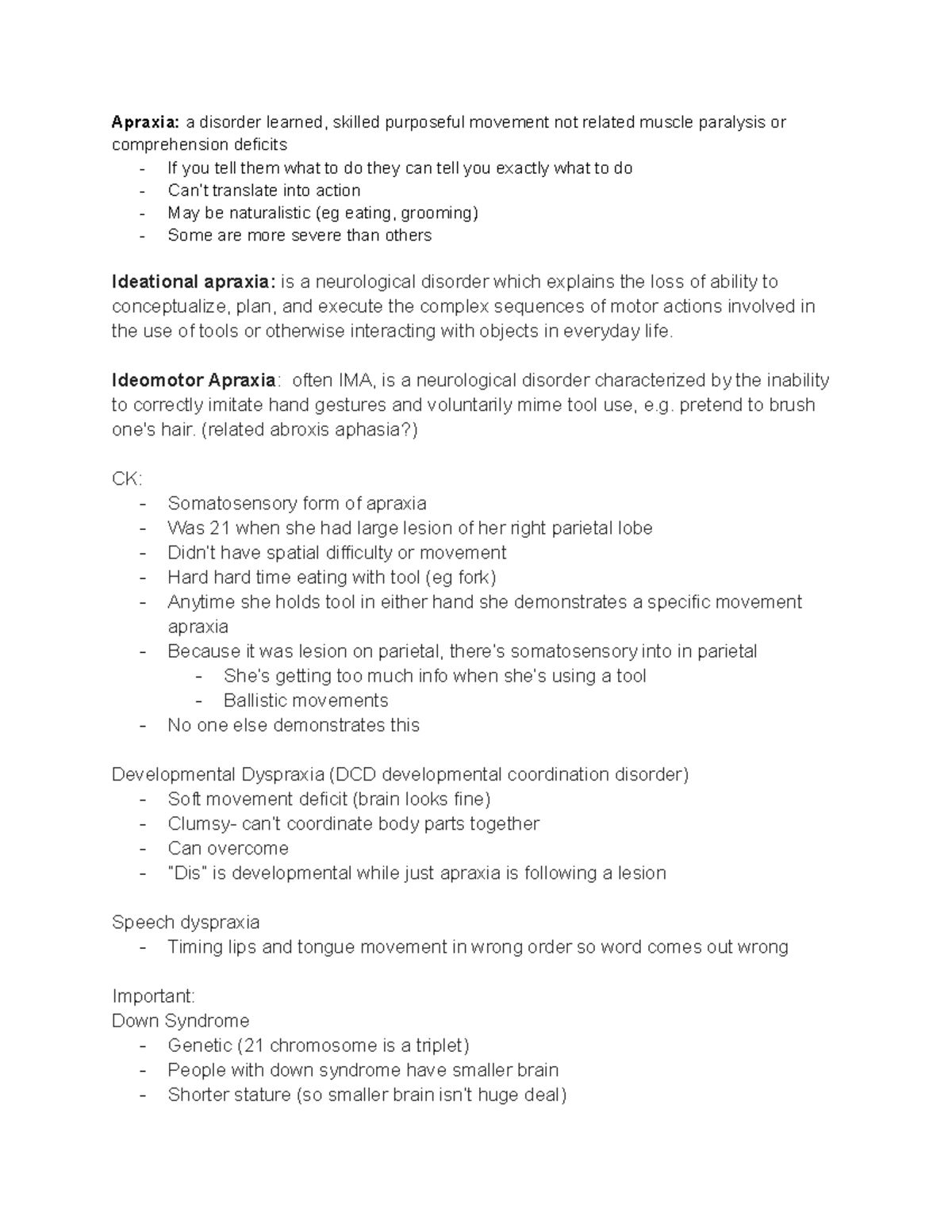 Lec 13 - Lecture notes - Apraxia: a disorder learned, skilled ...