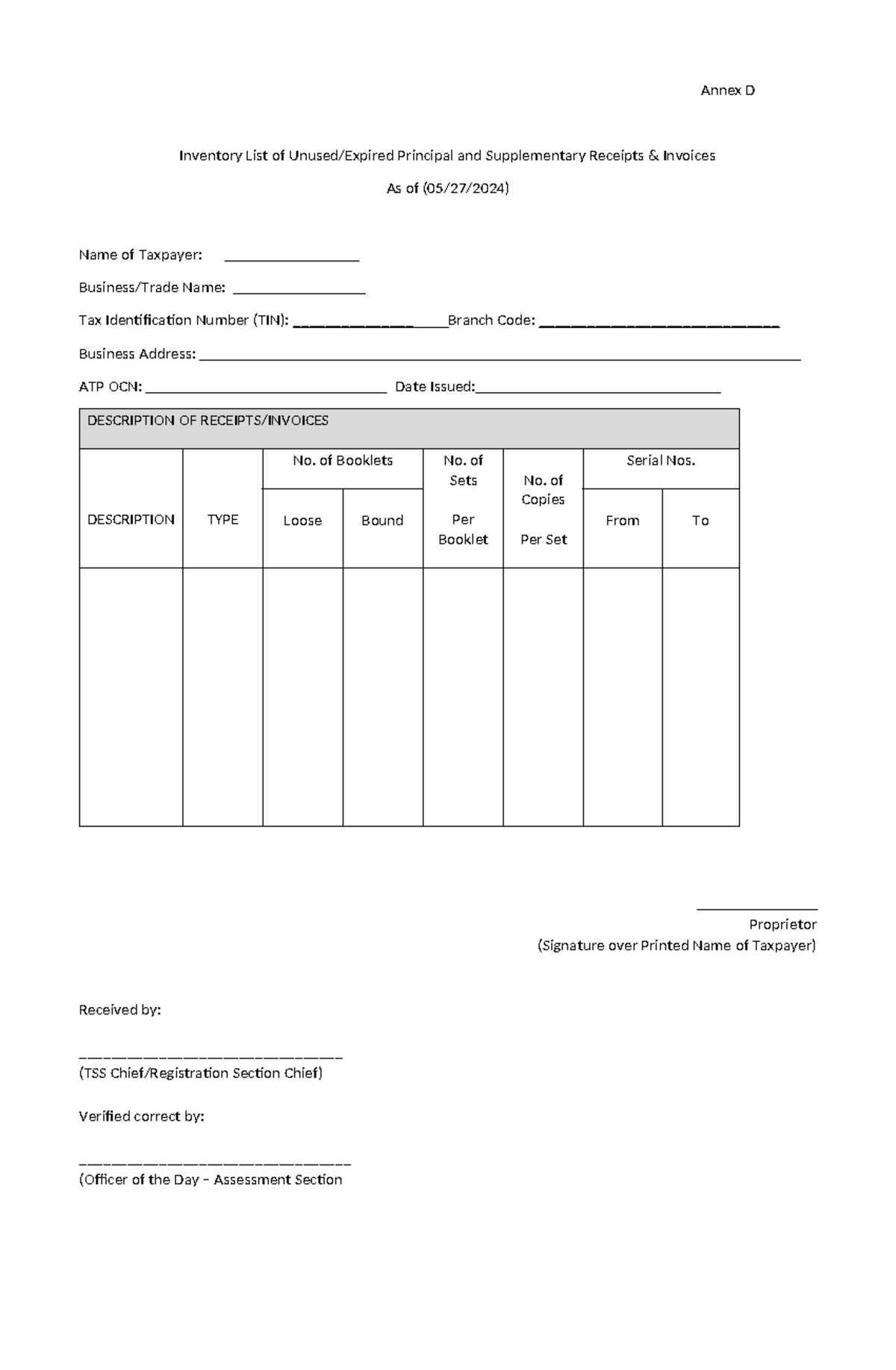 Draft - ATP Letter - Copy - Annex D Inventory List of Unused/Expired ...