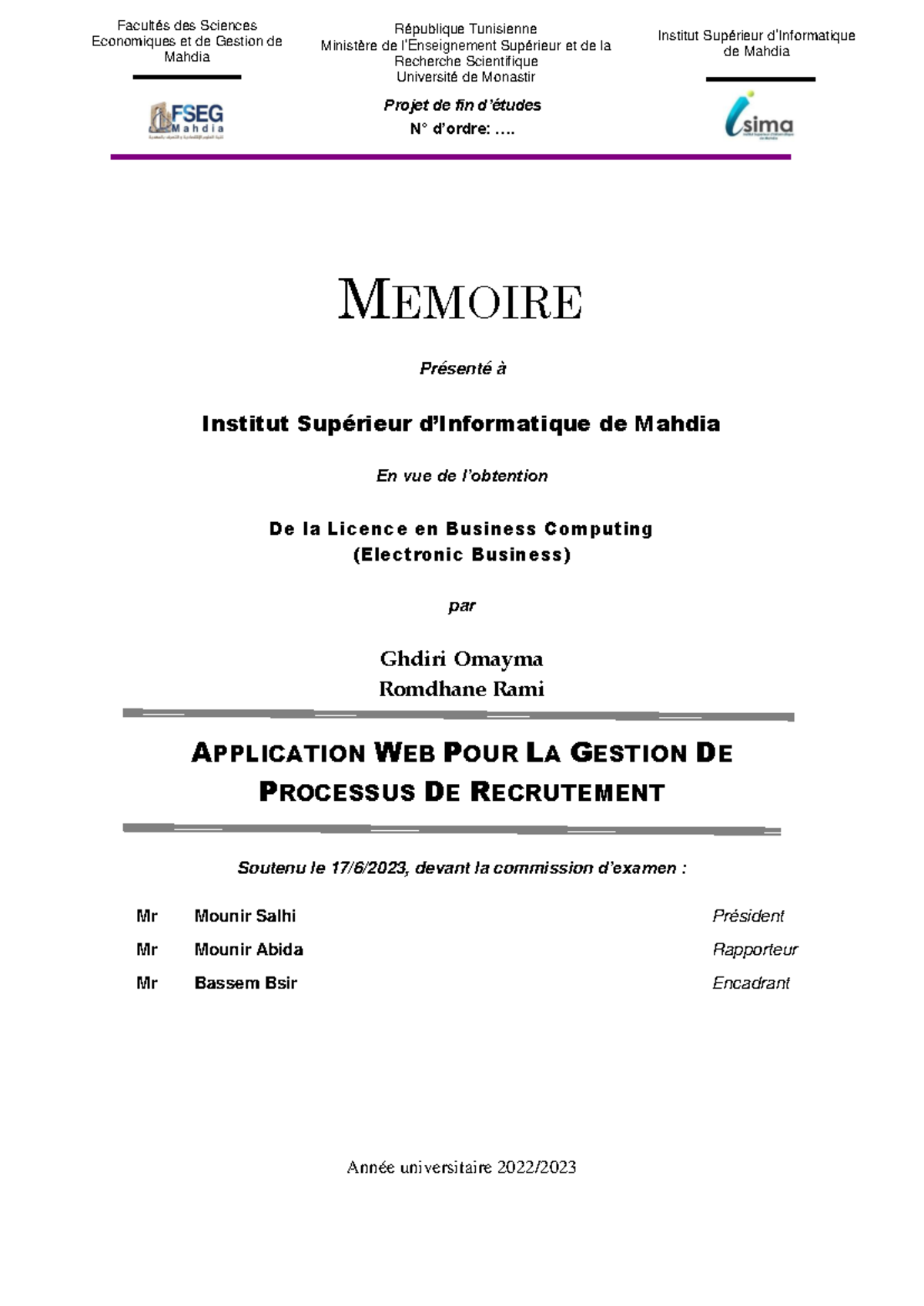 Rapport-final-mayma - rapport de stage - MEMOIRE Présenté à Institut ...