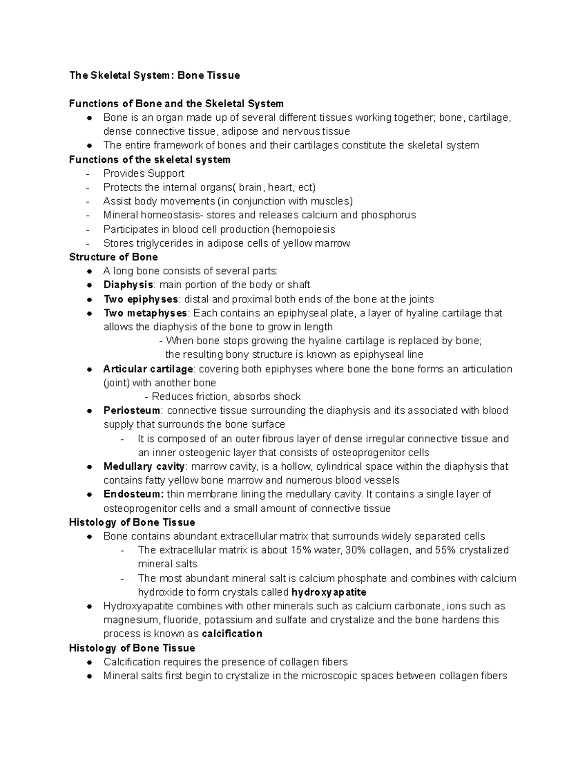 The Skeletal System: Bone Tissue - The Skeletal System: Bone Tissue Functions of Bone and the ...