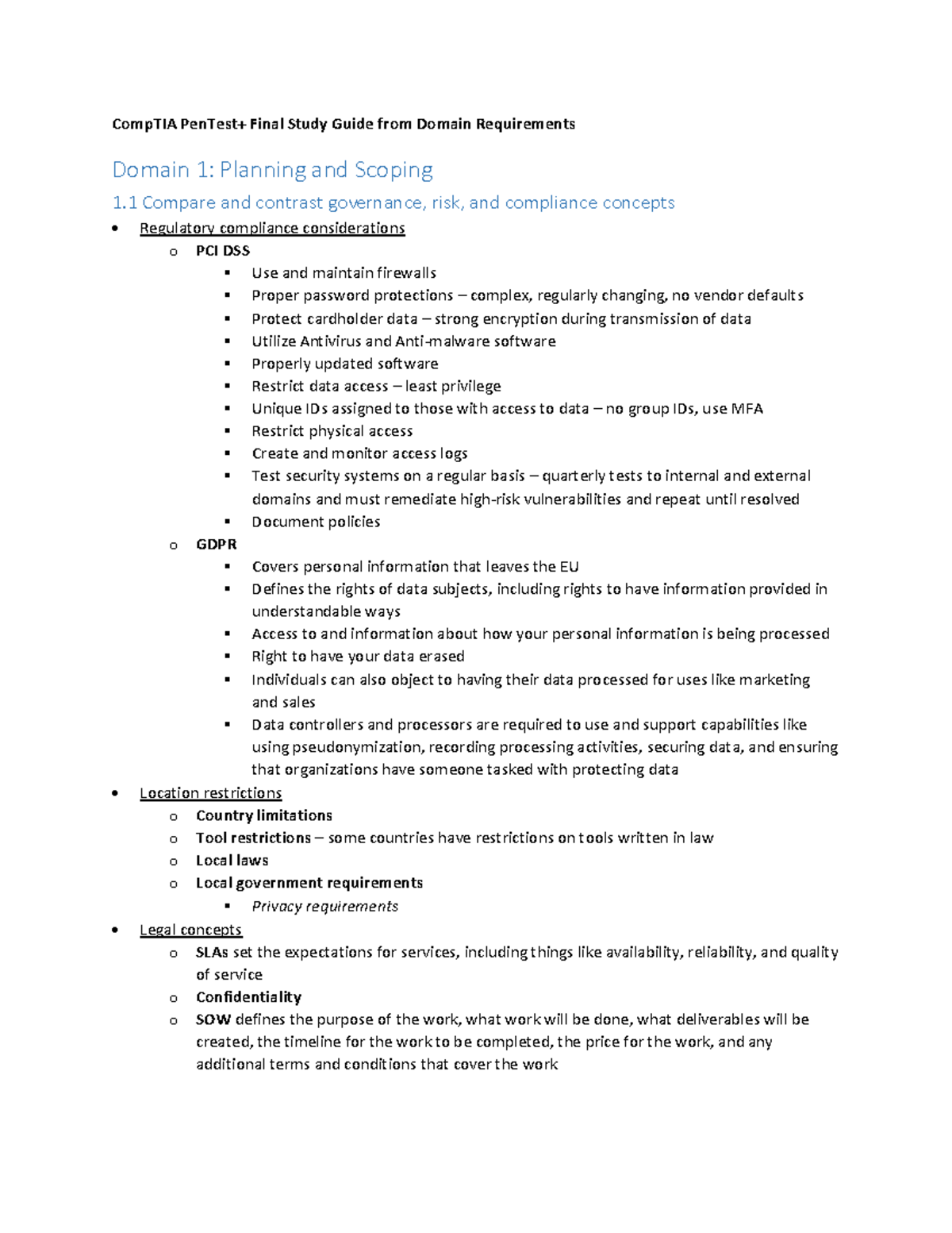 Comp TIA Pen Test+ Final Guide - CompTIA PenTest+ Final Study Guide ...