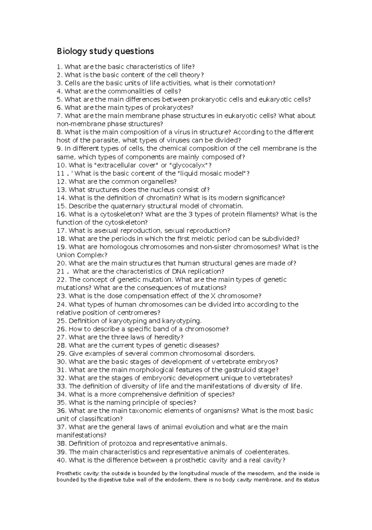 Biology study BIOL160 - Biology study questions What are the basic ...