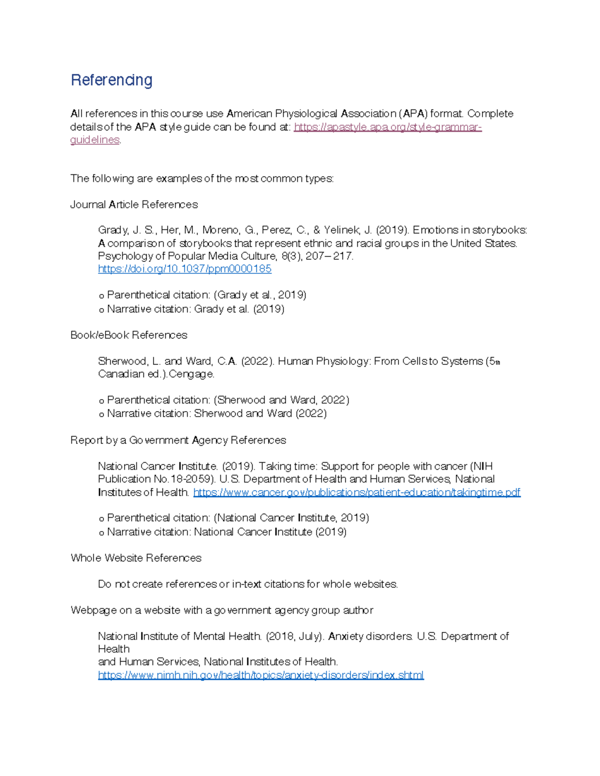 PHGY 170 Referencing Guide - Referencing All references in this course ...