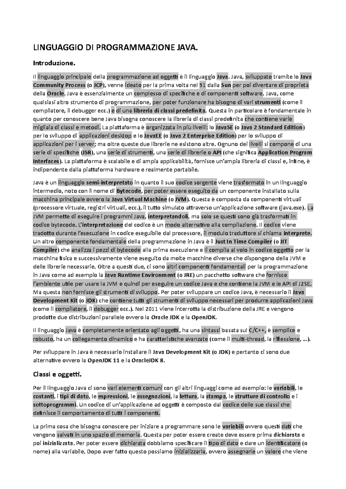 JAVA - Appunti relativi il linguaggio Java - LINGUAGGIO DI ...