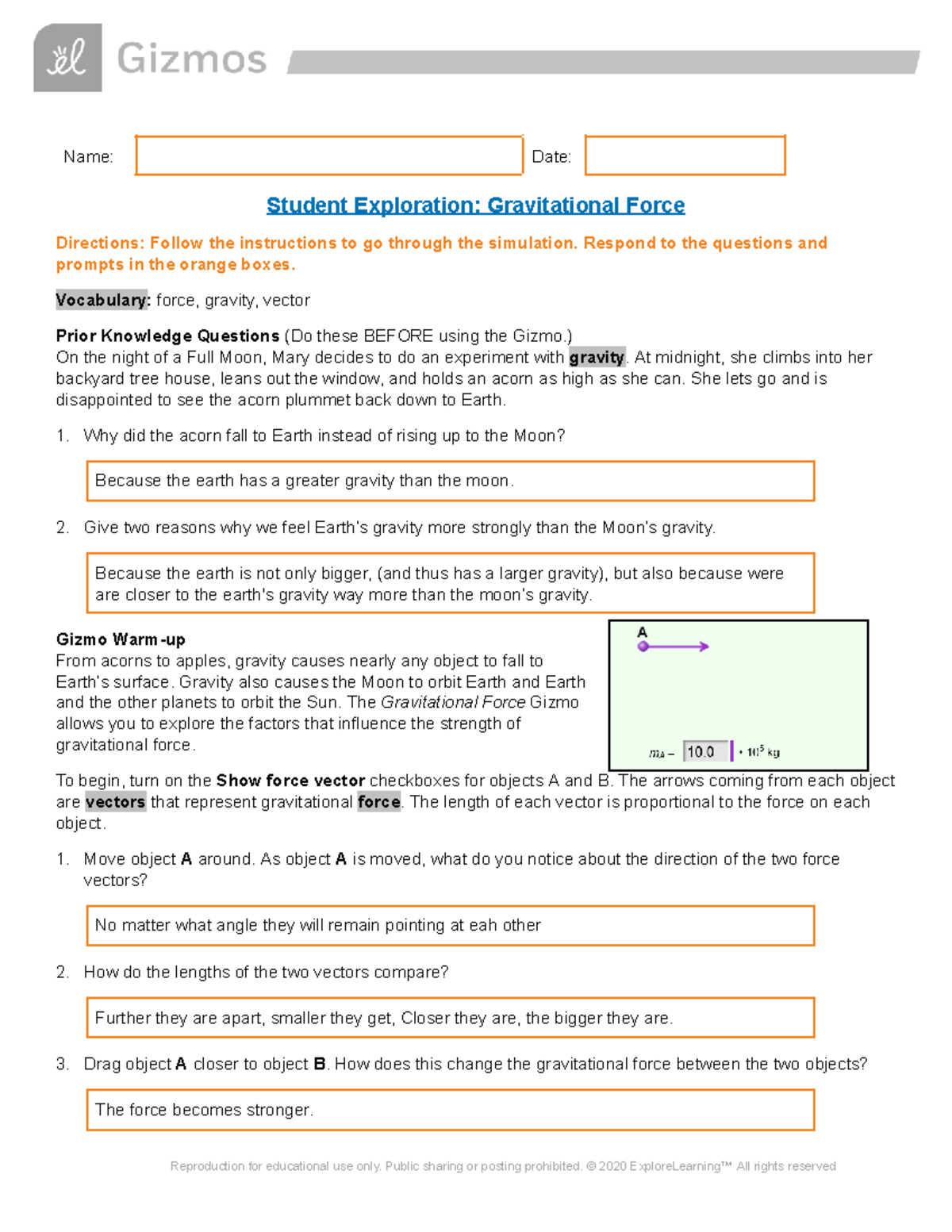 William Hoagland - Copy of Gravitational Force SE - Name: Date: Student ...