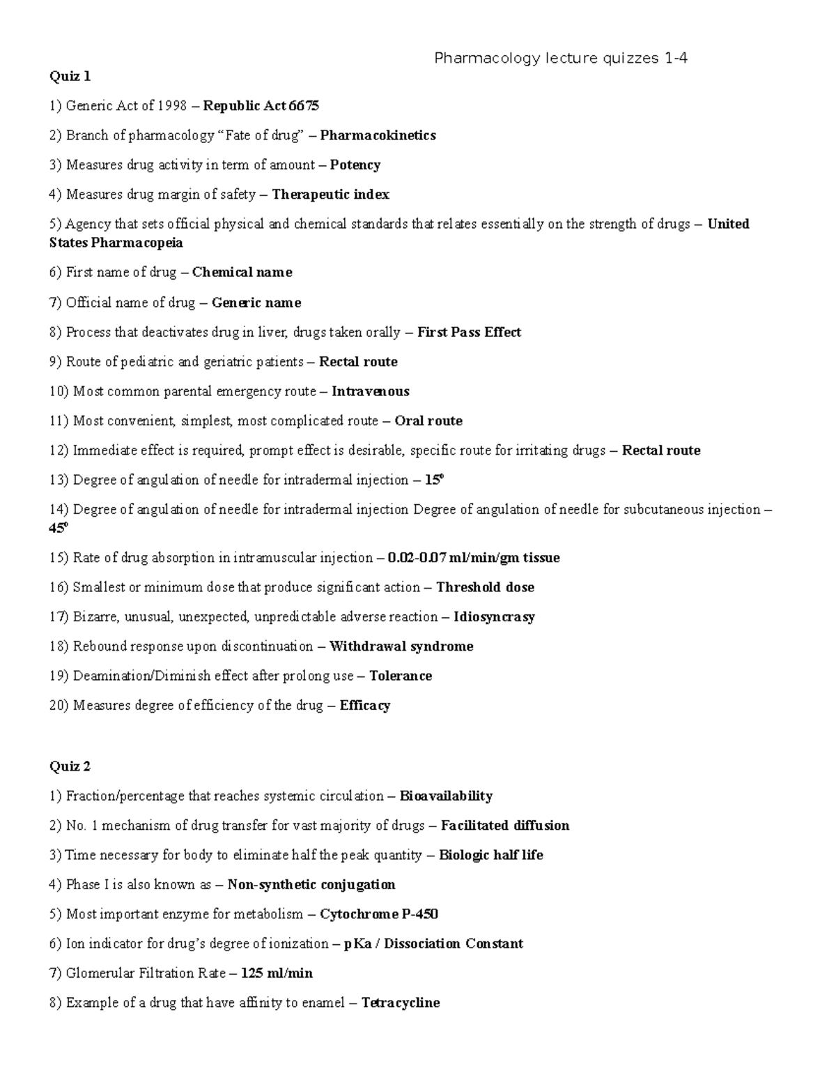 Questions in Pharmacology - Quiz 1 Generic Act of 1998 – Republic Act ...