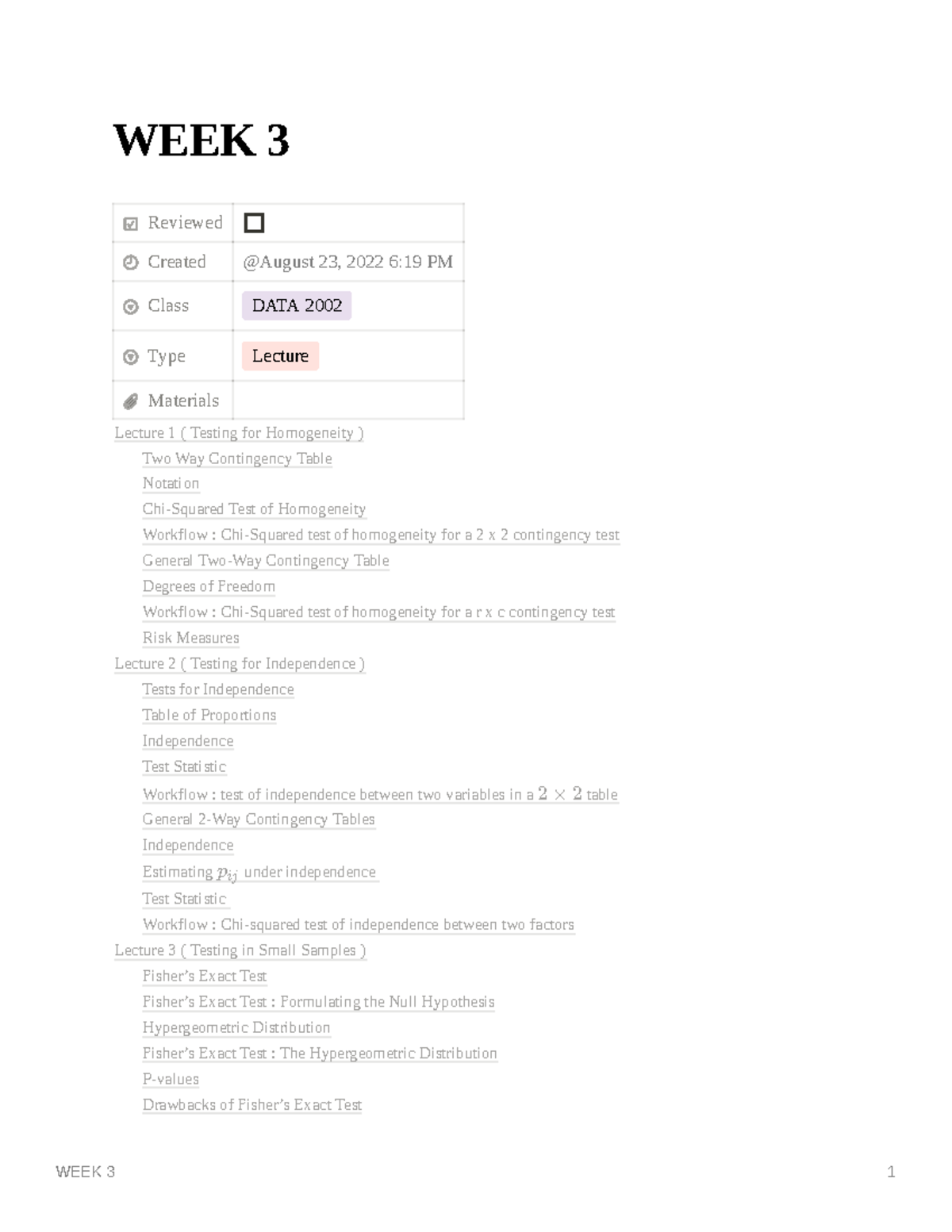 Week 3 Week 3 Lecture Summary Notes Week 3 Reviewed Created Class