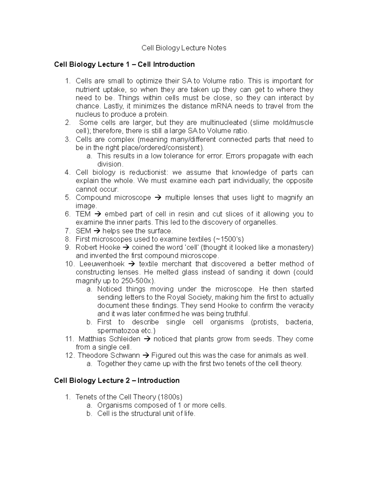 Midterm 1 Notes - Cell Biology Lecture Notes Cell Biology Lecture 1 ...