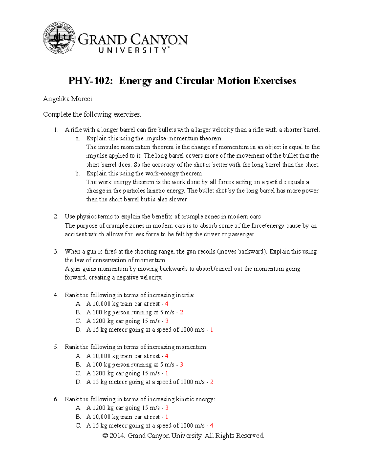 PHY 102 RS Energyand Circular Motion Exercises - PHY-102 - GCU - Studocu