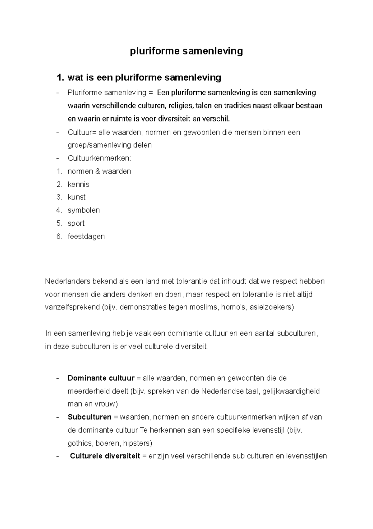 Maatschappijleer hoofdstuk 4 pluriforme samenleving - pluriforme samenleving 1. wat is een ...