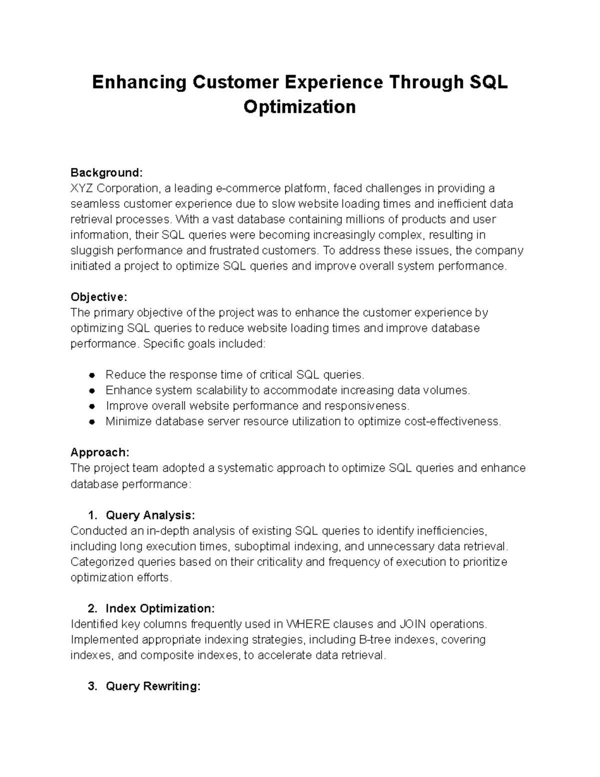 Ecommerce Case Study SQL - Enhancing Customer Experience Through SQL Optimization Background ...