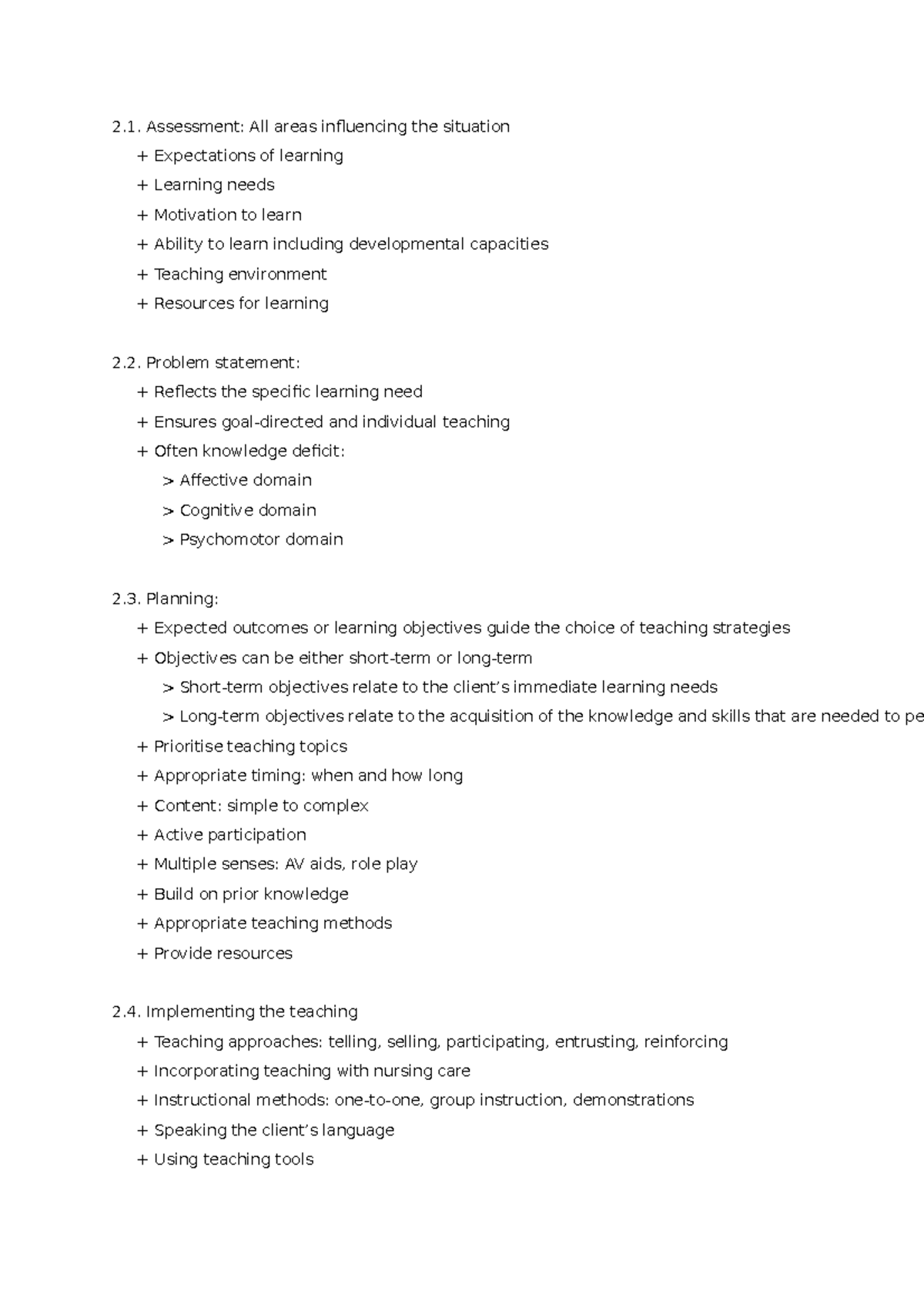21 - . Assessment breakdown - 2. Assessment: All areas influencing the ...