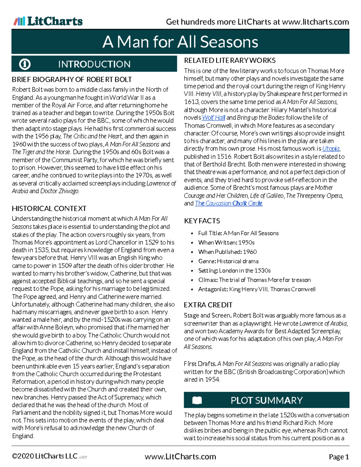 A Man for All Seasons Lit Chart - A Man for All Seasons BRIEF BIOGRAPHY ...