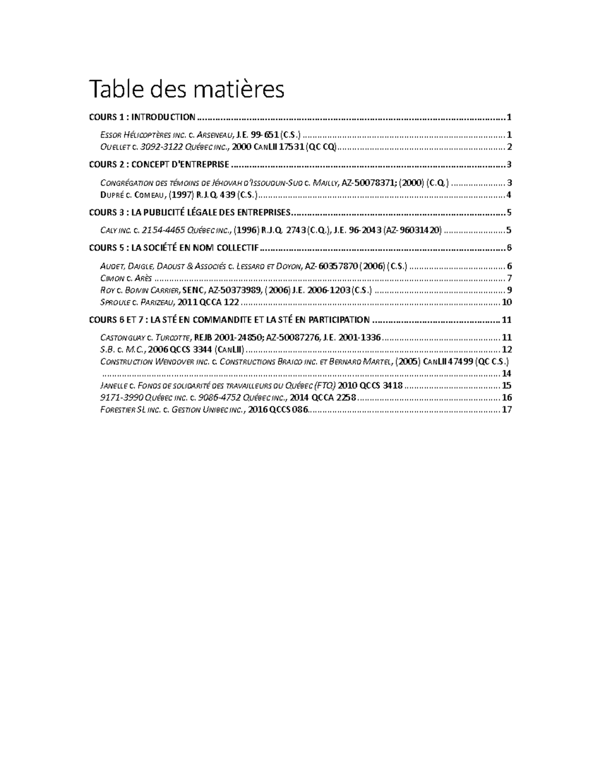 DRT113 - Lectures - Yan Perreault - Table des matières COURS 1 ...