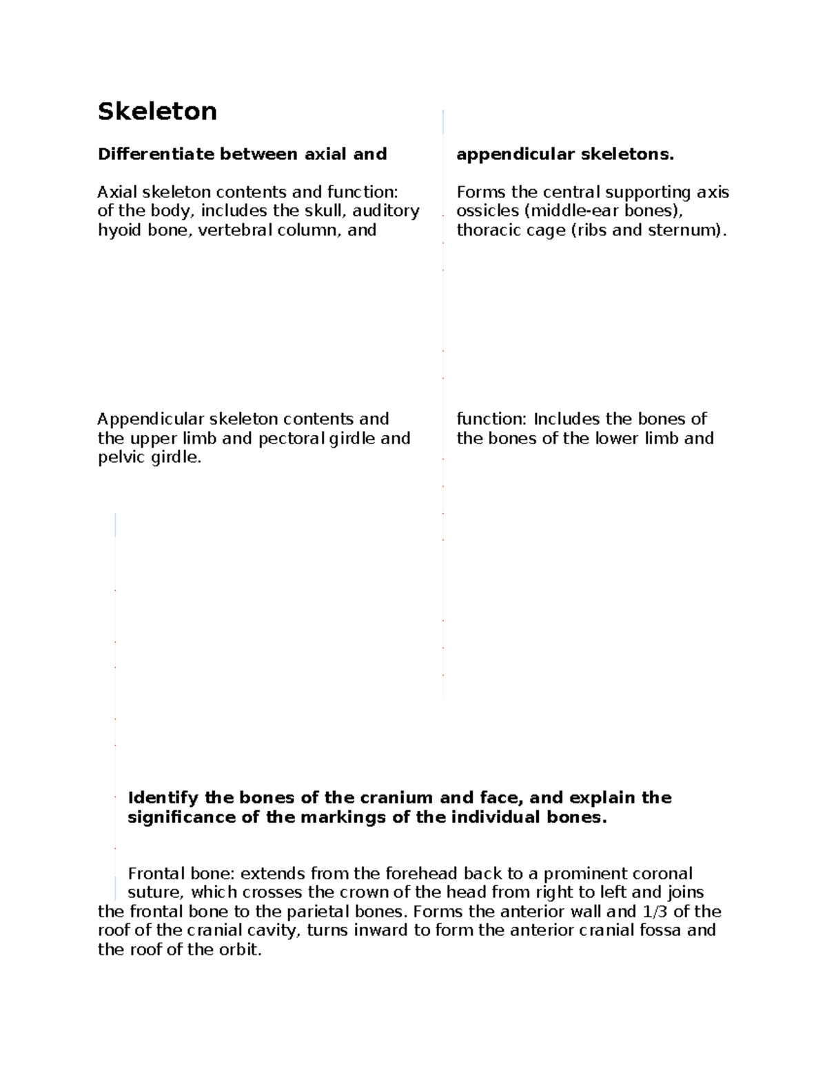 Skeleton w3 - Skeleton Differentiate between axial and appendicular ...