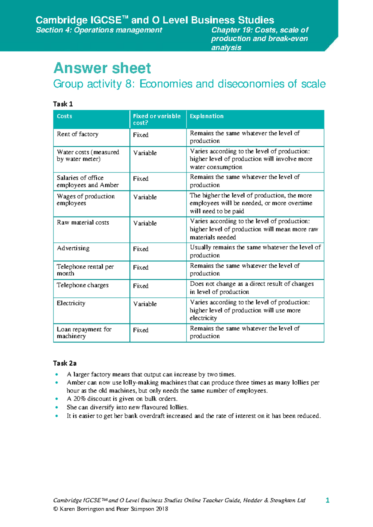 Group activity 8- Economies-diseconomies of scale - Answer sheet ...