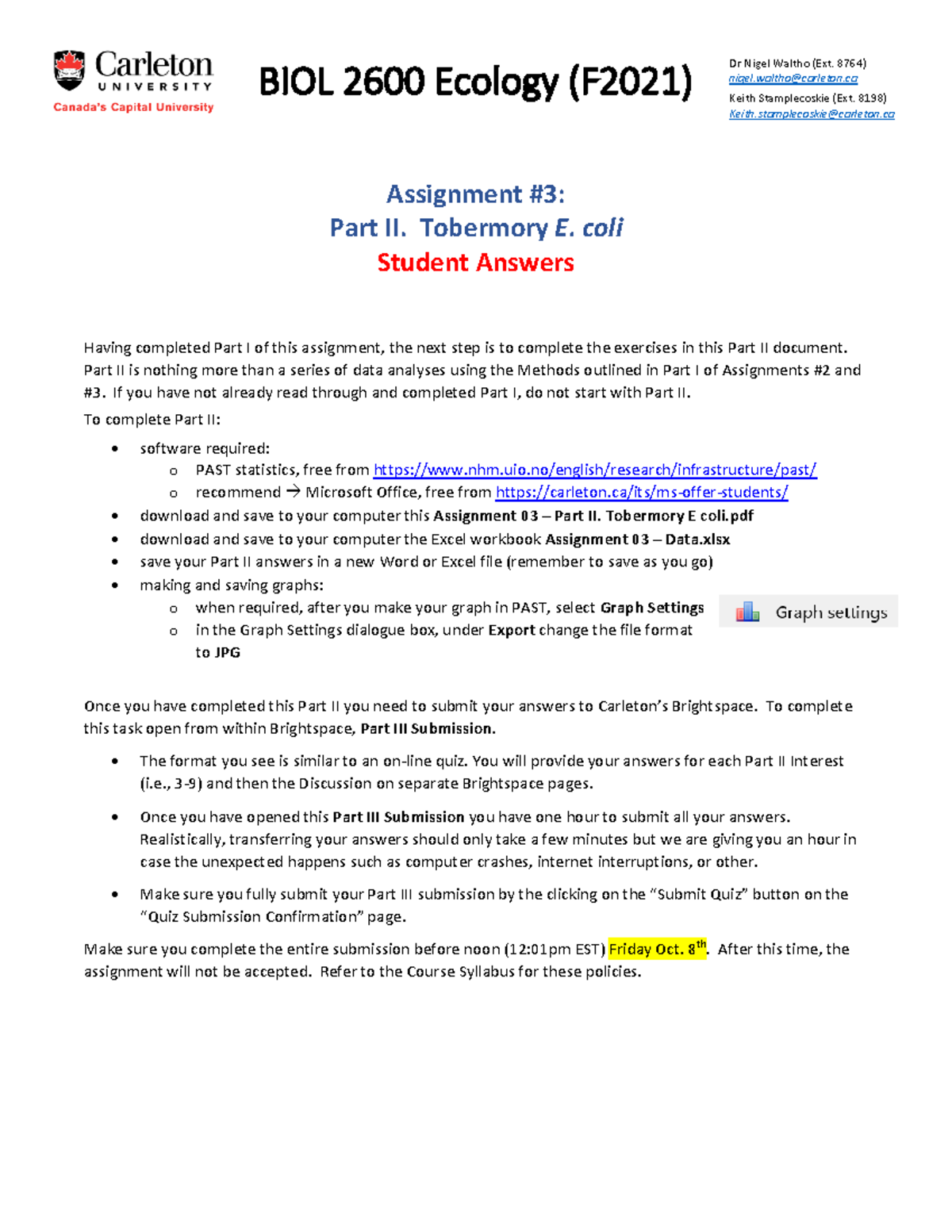 Assignment Number 3 Answers - Biol 2600 - Carleton - Studocu