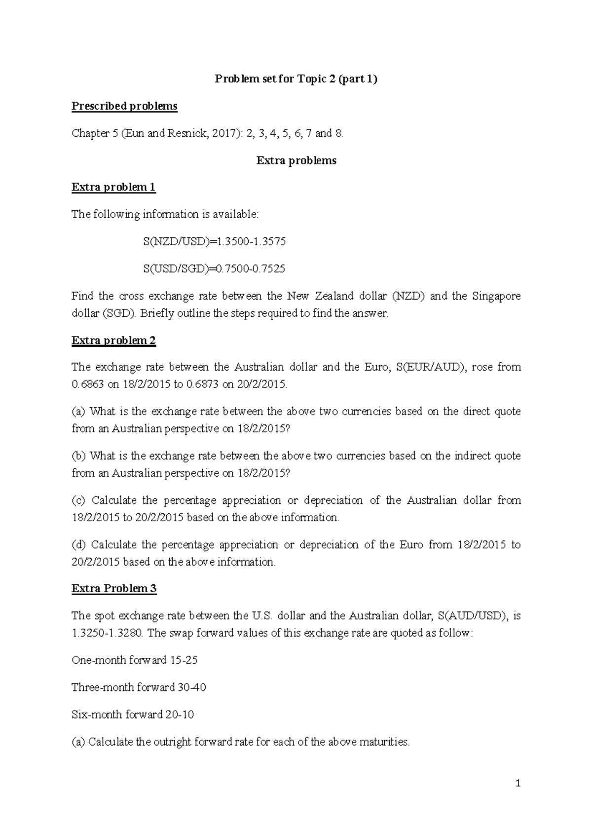 Topic 2 Part 1 Problems Set - 1 Problem set for Topic 2 (part 1 ...