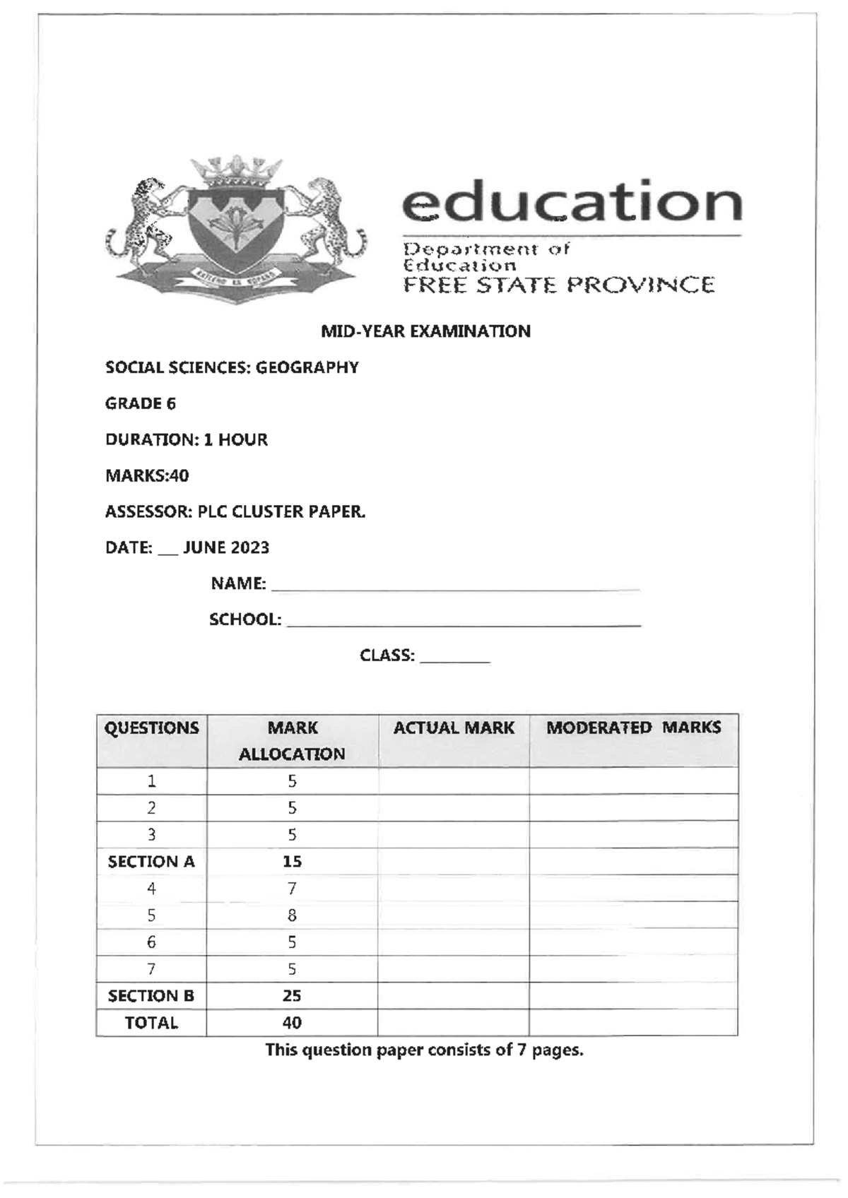 Social Science Geography - education Department of Education FREE STATE ...