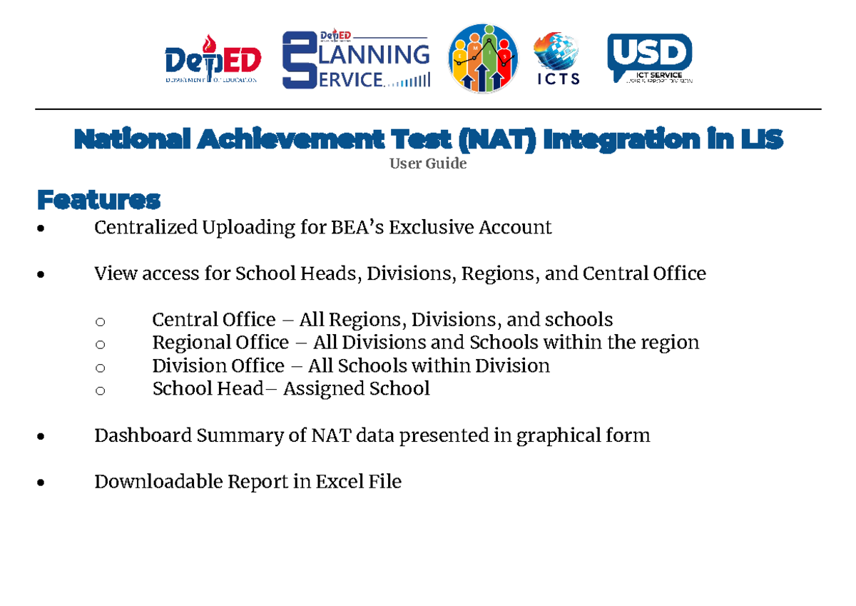 NAT User Guide - User Guide Features • Centralized Uploading for BEA’s Exclusive Account • View ...