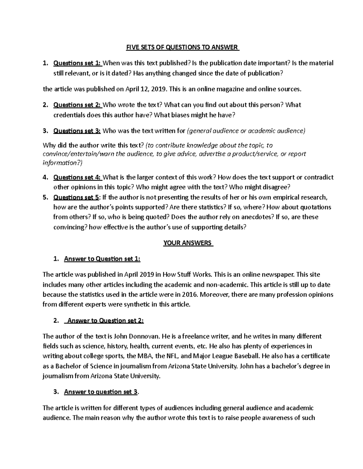 Mìndmap - đẹp - FIVE SETS OF QUESTIONS TO ANSWER Questions set 1: When ...