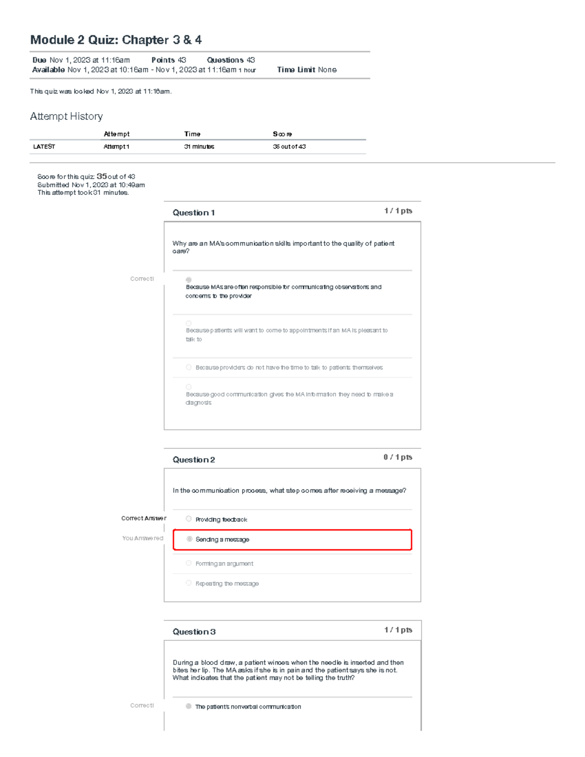 Module 2 Quiz Chapter 3 & 4 MA- 101623 - Module 2 Quiz: Chapter 3 & 4 Due Available Nov 1, 2023 ...