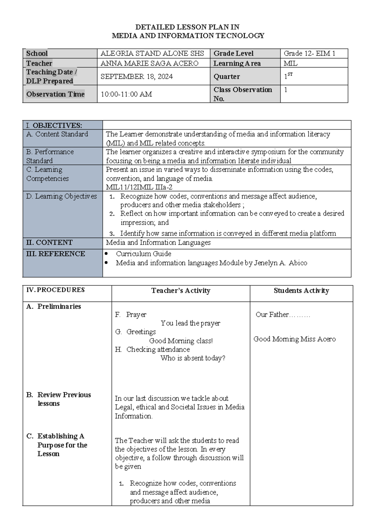 MIL DLP - DLP MIL - DETAILED LESSON PLAN IN MEDIA AND INFORMATION ...